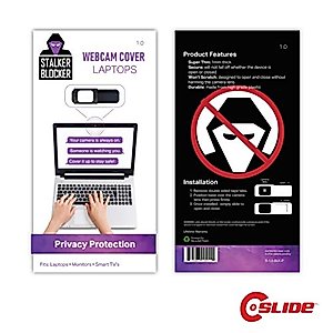 C-SLIDE 1.0 Webcam Cover Slide | Sliding Laptop Camera Blocker | 1.5” x 0.5” by 1.5mm Thin | Camera Blocker for Computers, Tablets, Echos, Chromebook & More | Make Security a Priority | Black