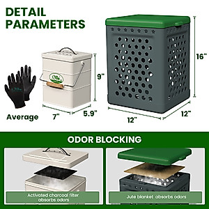 Indoor Outdoor Compost Bins Set 1 Gallon Kitchen Compost Bin Countertop with Lid 8 Gallon Worm Compost Outdoor Bundled with Gardening Gloves and a Jute Blanket Easy to Setup Garden Compost System