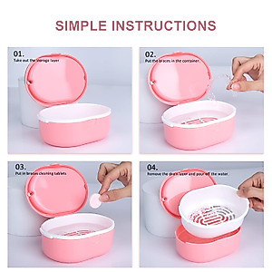 Double Layer Dry and Wet Separation Portable Retainer Case Kit, with Strainer Aligner Removal Tool, Layered Seal Against Dust Denture Case, Orthodontic Dental Retainer Box for Household Travel (Pink)