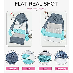 SHEWIN Womens Striped Color Block Lightweight Knit Sweater Hoodies Casual Long Sleeve V Neck Drawstring Pullover Sweatshirts Fall Sweaters for Women 2023,US 12-14(L),Sky Blue