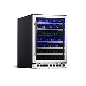 NewAir 24” 46 Wine Bottle Cooler | Dual Zone Cooling 40-66 Degrees Wine Fridge | Stainless Steel With Quiet Compressor And Removable Beech Wood Shelves NWC046SS01