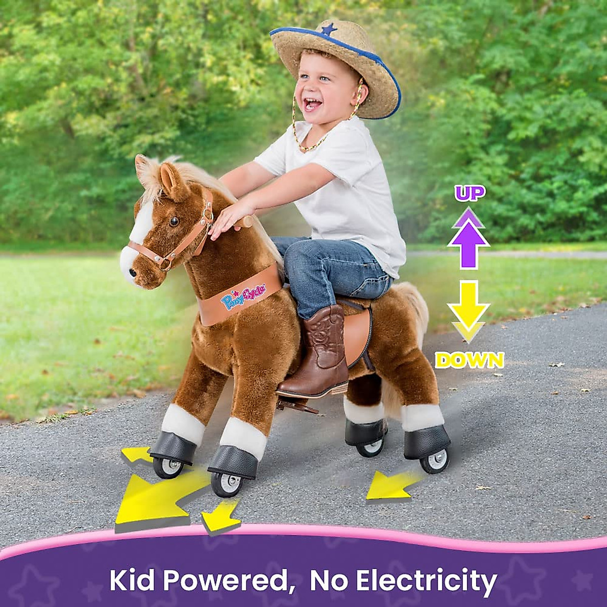 PonyCycle Ride on Horse Toy Walking Rocking Horses Classic Model U (with Brake/ 36" Height/Size 4 for Age 4-8 Boy Gifts) Ride Horse Giddy up Pony Animal Toys Chocolate Brown Ux421
