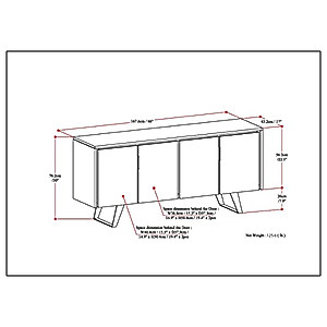 SIMPLIHOME Lowry SOLID ACACIA WOOD 66 Inch Wide Modern Industrial Large 4 Door Sideboard Buffet in Distressed Charcoal Brown, For the Dining Room and Kitchen