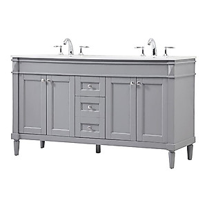 Elegant Decor Indoor Modern Under Sink Bathroom Fixtures Storage Organizer Cabinet 60 inch Double Bathroom Vanity - Grey