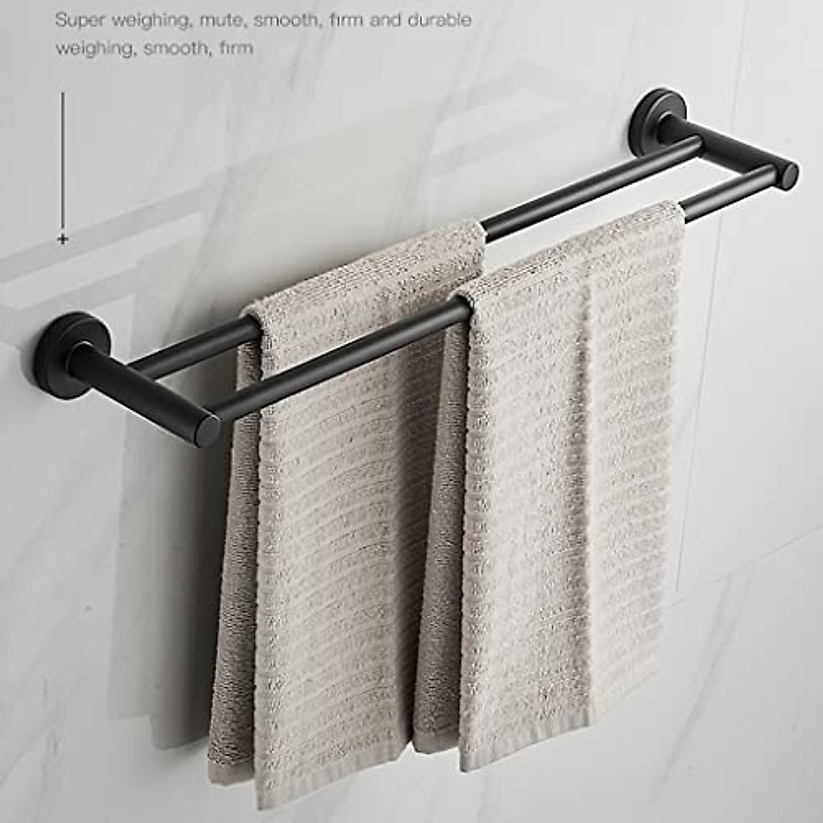 Bath Towel Bar Black Bathroom Towel Rack, Punch-Free Bathroom Rack, Stainless Steel Hand-Washing Towel Bar Double-Layer Household Towel Holder (Color : Elegant Black 40cm)