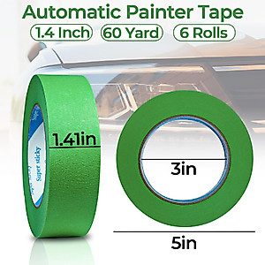 1.4 Inch Green Painters Tape for Car, 6 Rolls x 60 Yards Automatic Refinish Masking Tape, High Adhesive Cars Vehicles Auto Body Paint Tape, No Residue Automotive Painters Tape Bulk Set 360 Yards Total