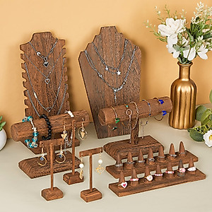 Jerify 13 Pcs Jewelry Displays Holder Set Wooden T Shape Necklace Bracelet Finger Ring Earring Display Stand for Home Jewelry Organizer Store Showcase Selling