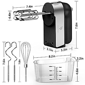 Hand Mixer Electric, 450W Kitchen Mixers with Scale Cup Storage Case, Turbo Boost/Self-Control Speed + 5 Speed + Eject Button + 5 Stainless Steel Accessories, For Easy Whipping Dough,Cream,Cake