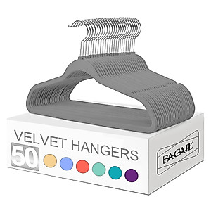 BAGAIL Velvet Hangers 50 Pack, Non Slip 360 Degree Swivel Hook Strong and Durable Clothes Hangers for Coats, Suit, Shirt Dress, Pants & Dress Clothes(Grey, 50 Pack)