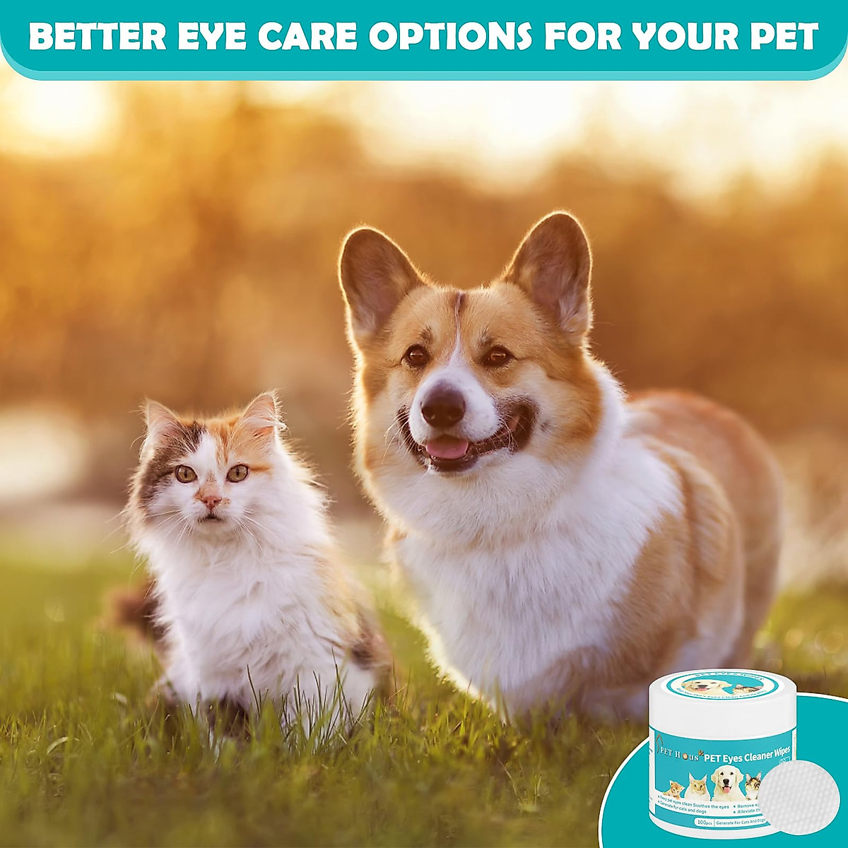 Dog and Cat Eye Wipes-Gently Remove Tear Stains Mucus Secretions-Aloe Vera Extract-Beauty Clean，Eye Care for Dogs and Cats，Sterile Cat and Dog Wipes Formulated to Remove Eye Debris - 100 count;