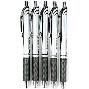 Pentel EnerGel Deluxe RTX Retractable Liquid Gel Pen,0.5mm, Fine Line, Needle Tip, Black Ink-Value set of 5