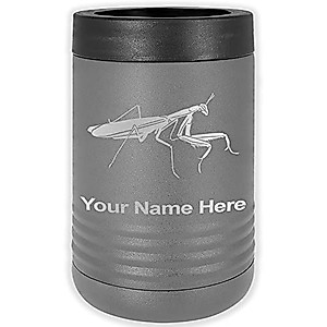 LaserGram Double Wall Insulated Beverage Can Holder, Praying Mantis, Personalized Engraving Included (Standard Can, Gray)