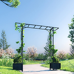 Zhongma Metal Garden Arbor with Planters, 83.5'' High x 90.5'' Wide, Outdoor Arch for Climbing Plant, Decorations Pergola with Plant Baskets …