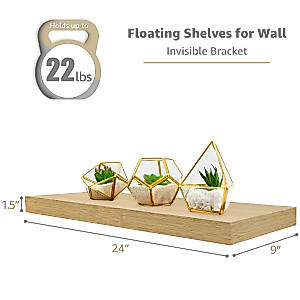 Sorbus Floating Shelves, Wall Shelves for Bedroom, Kitchen, Living Room, Home Decor 24 x 9 Inch Wall Mounted Floating Shelves for Wall, 2 Maple Wood