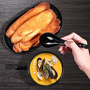 Wareland Soup Bowl with Handle & Salad Plate, Soup and Sandwich Plate Combo, 18oz Soup Mug/Cup for Cereal, Ceramic Pasta Plate for Appetizer, Dessert, Rice, Dishwasher & Microwave Safe, Bright Black