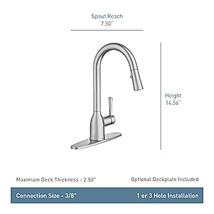 Moen Adler Chrome One-Handle High Arc Kitchen Sink Faucet with Power Clean, Modern Kitchen Faucet with Pull Down Sprayer, 87233