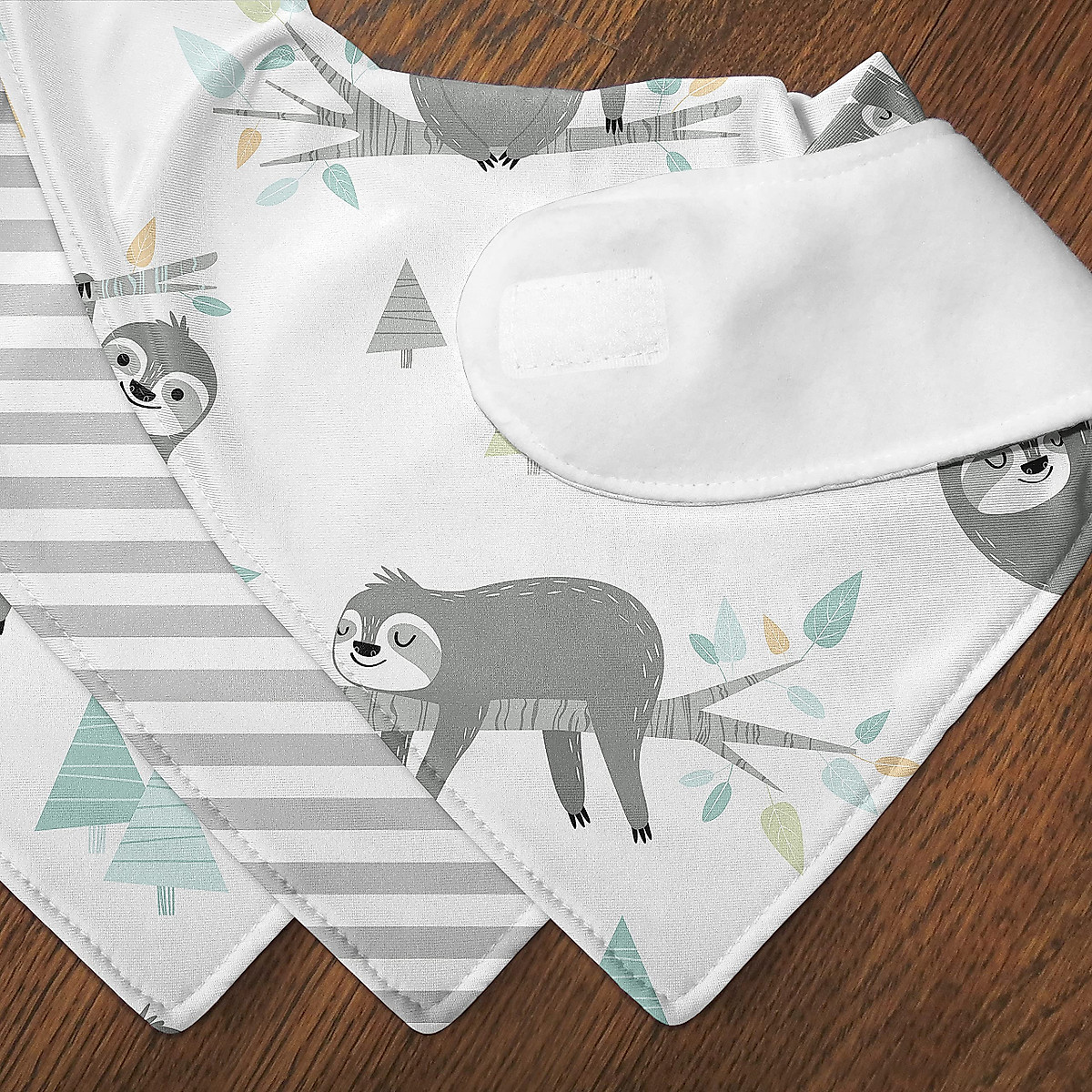 Sweet Jojo Designs Blue Jungle Sloth Boy Girl Baby Bandana Bibs Newborn Infant Feeding Drool Turquoise Grey Green Gender Neutral Botanical Leaf Rainforest Animal 3 Pack Set Absorbent Fabric Bibdanas
