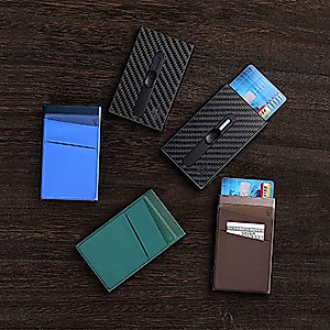 Leaov Minimalist Credit Card Holder wallet Pop Up Cards for Men, with Money Pocket，RFID Blocking Carbon Fiber Slim Metal Case(Space Grey)