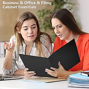 HABGP 6 Pack Black File Folders with Pockets and Business Card Slot, Letter Size Plastic 2 Pocket Folders for Documents, Office Filing Cabinet Folders, School Supplies for College Students