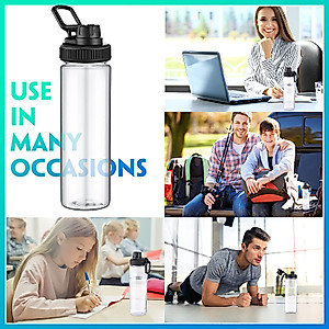 Shellwei 12 Pack Sports Water Bottles Bulk 24 oz Clear Water Bottle with Spout Lid Plastic Leak Proof Portable Sports Bottles 700 ml Bike Water Bottles with Handle for Fitness Outdoor Sports School