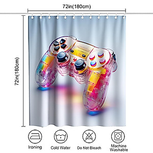 OTRANTO Teen Gaming Shower Curtain Gamer Gift for Boys Game Room Decor Kids Girls Youth Man Video Games Theme Brown Bathroom Decor Set Machine Washable Waterproof Fabric 72 x 72 Include Hooks