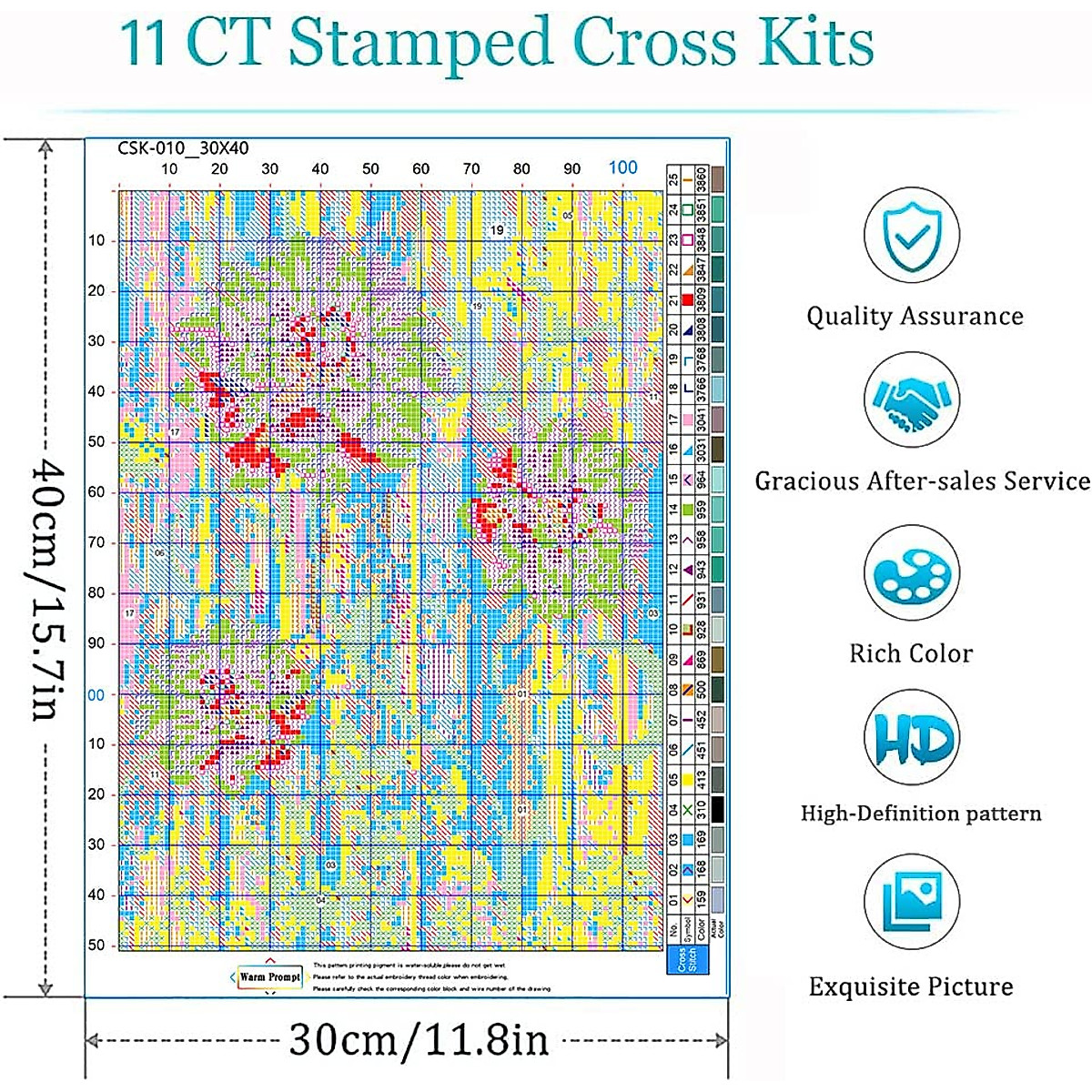 DAICHEL Cross Stitch Kits for Adults - Stamped Crossstitching Kits Preprinted 11 Count Cross-Stitch Kit for Beginner, 11CT Prestamped Easy Pattern Needlepoint Kits Crafts for Decor 11.8x15.7inch