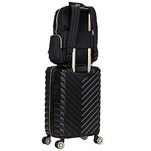 Kenneth Cole REACTION Women's Sophie Backpack Silky Nylon 15" Laptop & Tablet RFID Bookbag for School, Work, & Travel, Black with 20" Carry-On, One Size