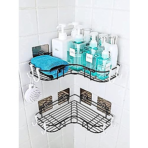 NC Corner Shower Caddy Shelf,Bathroom Organizer,Wall Mounted Bathroom Shelf with Adhesive,Storage Organizer for Toilet, Dorm and Kitchen Black