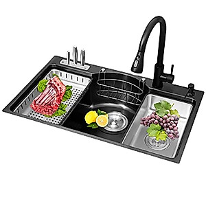 JGQGB Large Single Tank Kitchen 304 Stainless Steel Sink Stepped Multifunctional Sink Integrated Sink 78*48cm ( Color : E , Size : 78*48cm )