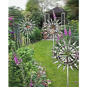Unique and Magical Metal Windmill, 3D Wind Powered Kinetic Sculpture, Metal Wind Spinner Solar, Lawn Solar Wind Spinners for Yard and Garden, Wind Catchers Metal Outdoor Patio Decoration (32cm×32cm)