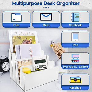 4 Section Acrylic File Organizer for Desk, White Acrylic Desk Organizer and Accessories, Sturdy & Thick Acrylic File Folder Holder Sorter, Office Supplies for Mail Letter Paper Electronic