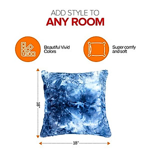 Cheer Collection Faux Fur Throw Pillow Set of 2 for Couch, Beds, Bedroom and Living Room - Ultra Soft and Cozy, Elegant Home Decor, Stylish Accent Pillows - 18" x 18", Blue & White