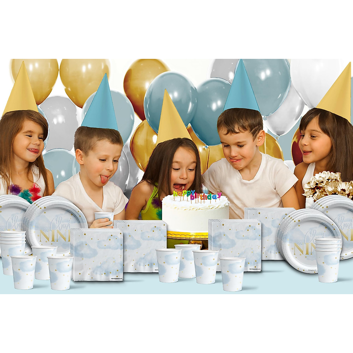 On Cloud Nine Birthday Party Supplies - Bridal Shower Tableware Set Includes Plates Napkins Cups - Kit for 16