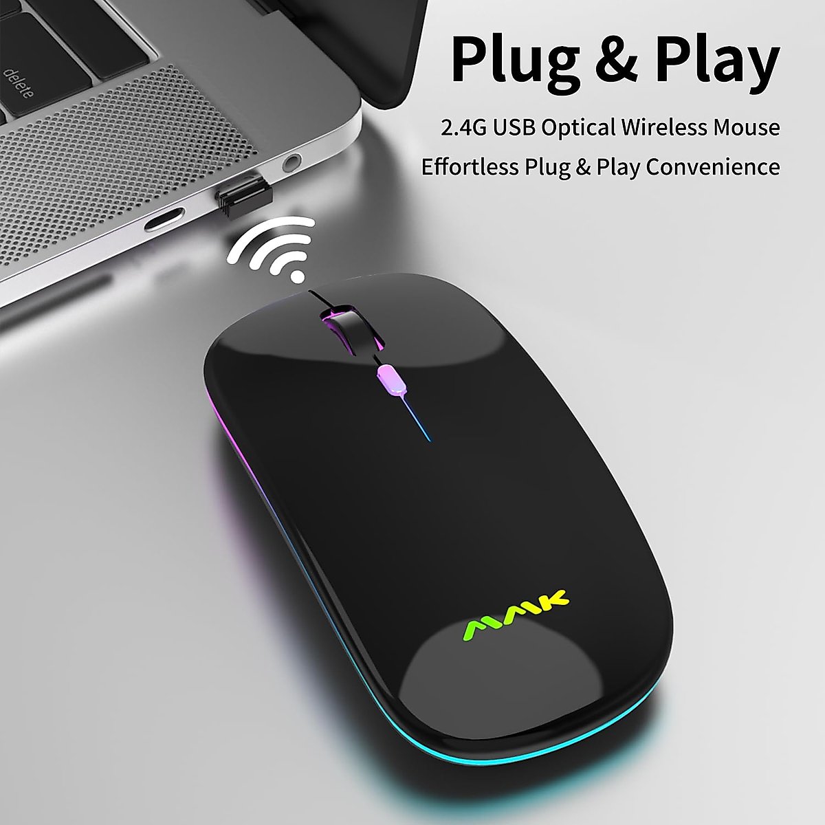 Wireless Bluetooth Mouse for Laptop,Rechargeable Mouse 2.4G USB Optical Wireless Mouse,LED Slim Dual Mode(Bluetooth 5.0 and 2.4G) Wireless Mouse for Laptop, PC, Mac OS,Android,Windows (Black)