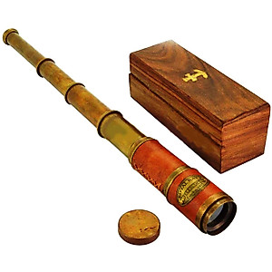 Brass Beautiful Pink Leather Encased Handmade Telescope with Wooden Box Rustic Vintage Home Decor Gifts