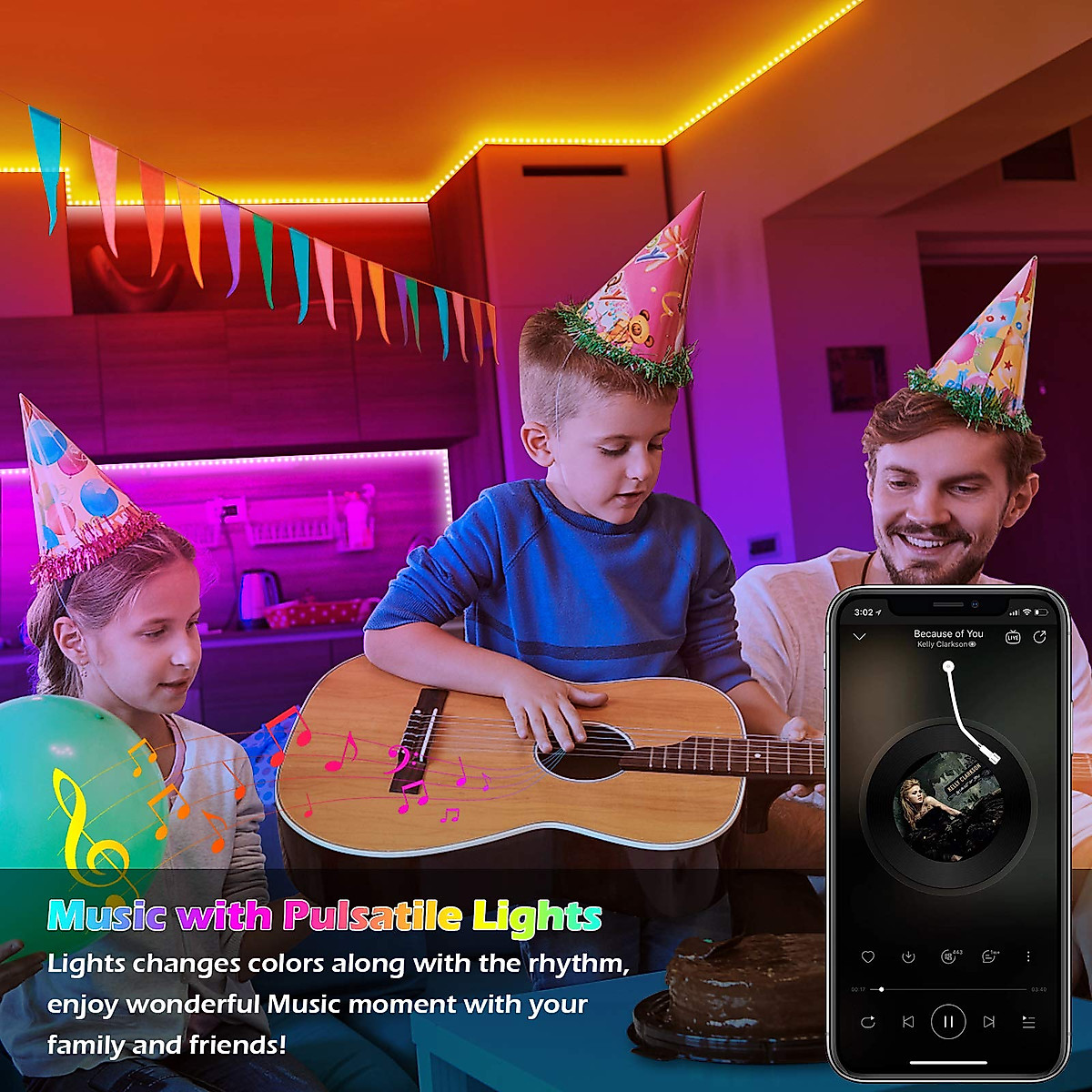 Aulimhti 100ft Led Strip Lights,Bluetooth APP Control Music Sync LED Lights for Bedroom,Led Lights with Remote,5050 RGB Color Changing Lights for Room Party (70FT)