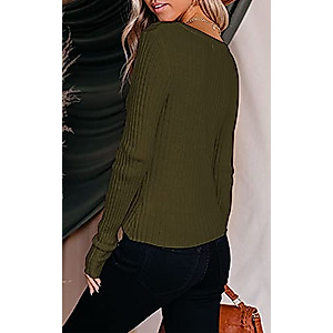 PRETTYGARDEN V Neck Sweater Women - Long Sleeve Sexy Knit Pullover Sweaters (Green, Large)