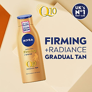 NIVEA Q10 Firming Plus Radiance Gradual Tan (400 ml), Tan Activating Firming Cream with Q10, Supports a Gradual Tan, Tanning Moisturiser for a Sun-Kissed Radiant Glow