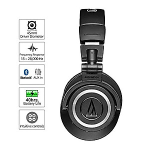 Audio-Technica ATHM50XBT Wireless Bluetooth Over-Ear Headphones, Black