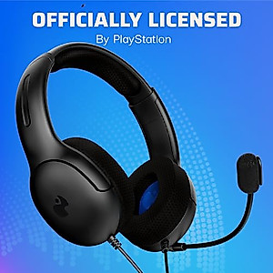 PDP AIRLITE Wired Stereo Gaming Headset, Officially Licensed by Sony PlayStation 5, PS5/PS4/PS3/PC, Lightweight Durable Headphones, 3.5mm audio jack, Noise-canceling Flip-to-Mute Mic, Black