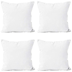 Encasa Homes Throw Pillow Covers Only (No Insert) (18x18) - Sublimation Blank White 4 Pc Pack with Invisible Zipper -Polyester Twill Cushion Cases for DIY, Printing & Painting