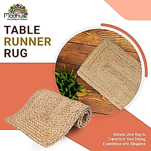 Madhu International Natural Jute Table Runner Rug, Long-Lasting Hand-Woven Rectangular Area Rug, Made from Jute Material for Indoor & Covered Door Entrances, 13 X 36 Inch