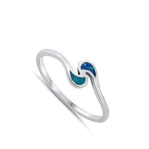 Blue Simulated Opal Off Center Mosaic Ring New .925 Sterling Silver Band Size 10