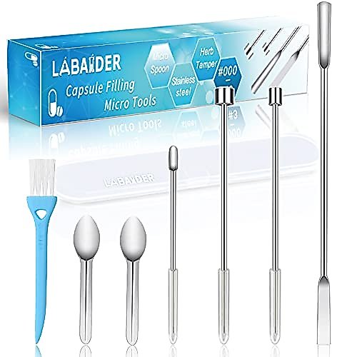 Capsule Filling Machine Tools Kits Micro Tiny Spoon Spatula, Lab Scoop Filling Tray, Herb Powder Tamper Tool for Lab Capsule Filler Pill Maker, Fit Empty Capsules Sizes 000 00 0 1 2 3