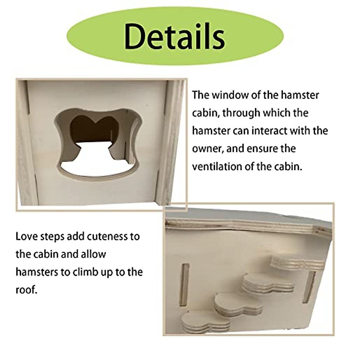 MUYG Wood Hamster House,Natural Wooden Chinchilla Hut with Steps Window Multi-Chamber Small Animal Hideout Maze Habitat Decor for Dwarf Mice,Rats,Syrian Mouse, Gerbils, Chinchilla (L)