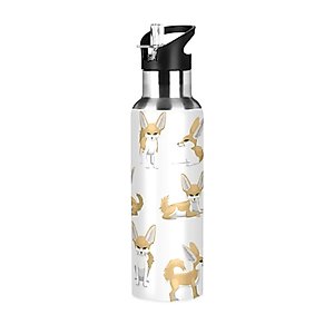 Dussdil Cute Fennec Fox Water Bottle Kid's Vacuum Insulated Tumblers Stainless Steel Cup BPA Free with Handle Straw Lid for Boys Girls Gifts 20 Oz