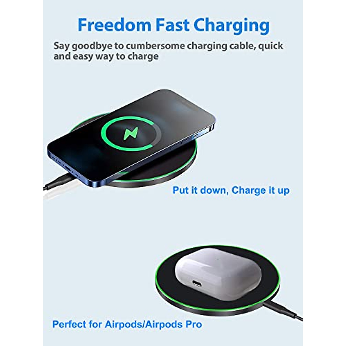 Wireless Charger for Samsung Galaxy S23/S23 Ultra/S22/S22 Ultra/S22+/S21/S21+/S20/S20+/S10/S10+/S9/S9+/S8/S7/S6/Note 20, Wireless Charging Pad Compatible with iPhone 14/13/12/11. (No AC Adapter)