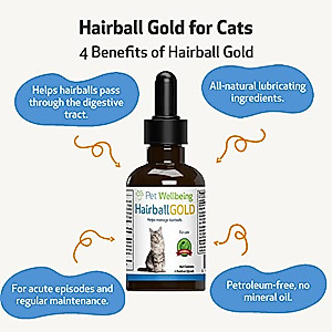 Pet Wellbeing Hairball Gold for Cats - Vet-Formulated - for Easy Passage of Hairballs Through Digestive Tract - All-Natural Lubrication, No Mineral Oil - 2 oz (59 ml)