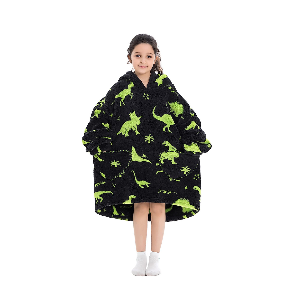 Pterygoid Wearable Blanket Hoodie for Kids,Toddler Oversized FLeece Hooded Sweatshirt with Pocket for Children Girls Boys