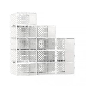 AVGXC Shoe Boxes,12 Pack Shoe Boxes Clear Plastic Stackable, Shoe Storage Organizers for Closet, Space-Saving Shoe Containers Bins, White